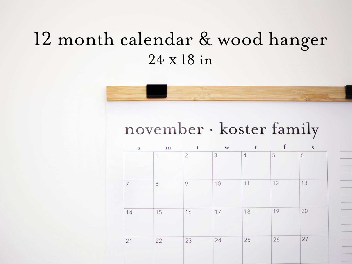 Large Personalized 12 Month Calendar with Wood Hanger – Blitz Calendars
